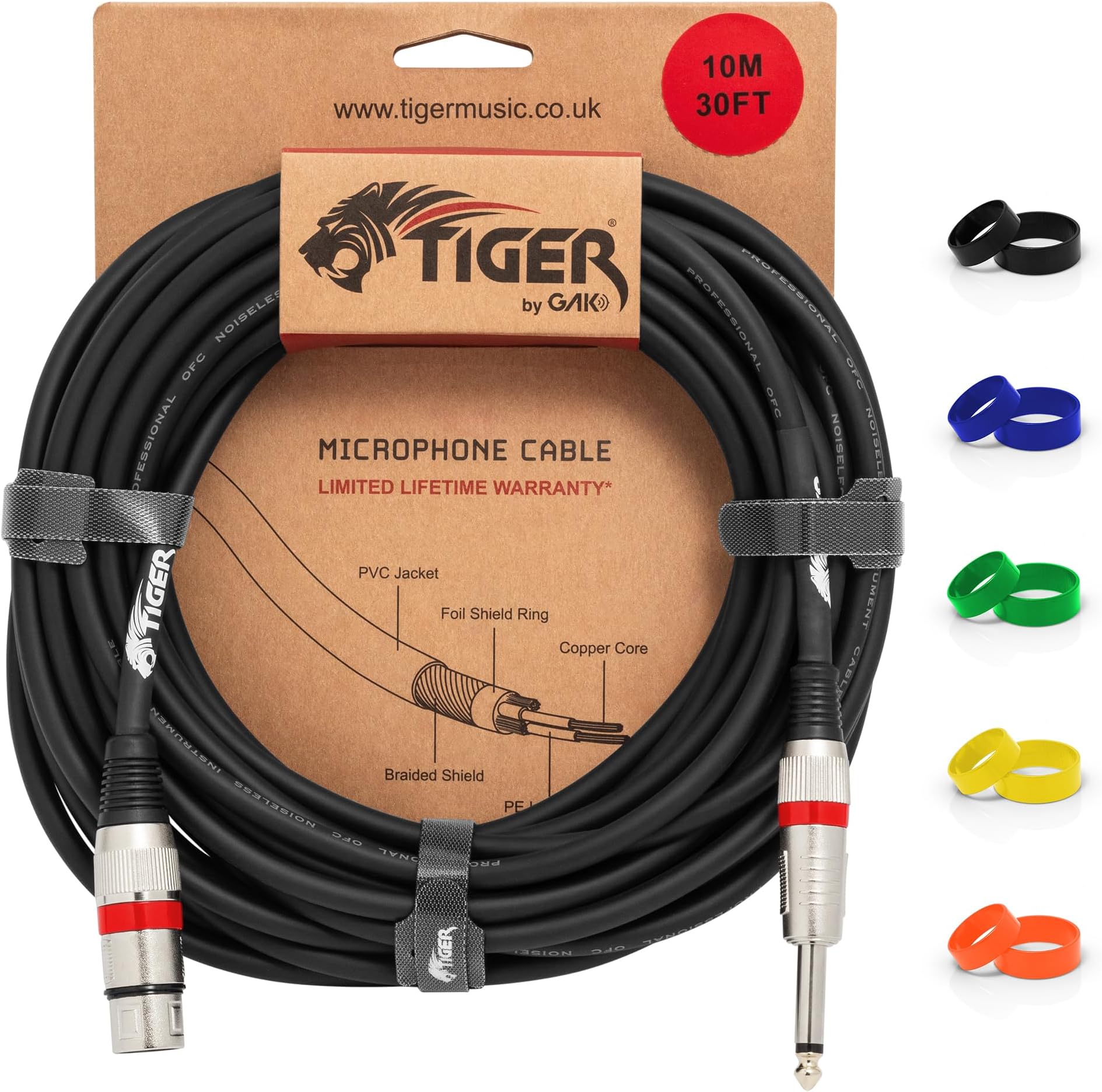 Tiger MIC6-10 Microphone Cable 10m / 30 Foot Female XLR to 6.35mm / 1/4 ...