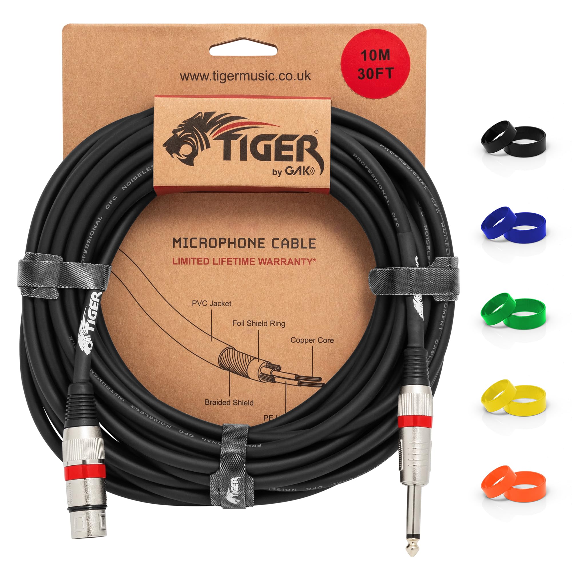 Tiger MIC6-10 Microphone Cable 10m / 30 Foot Female XLR to 6.35mm / 1/4 ...