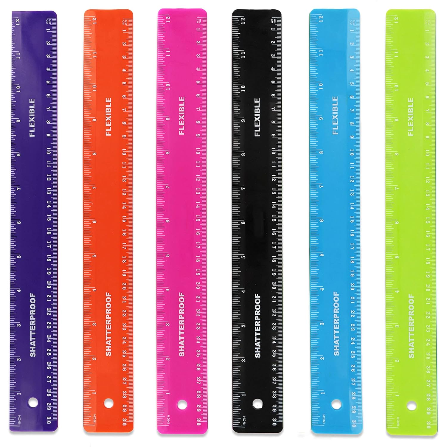 Emraw 12 inches (30 cm) Shatterproof Flexible Rulers Designed in Black ...