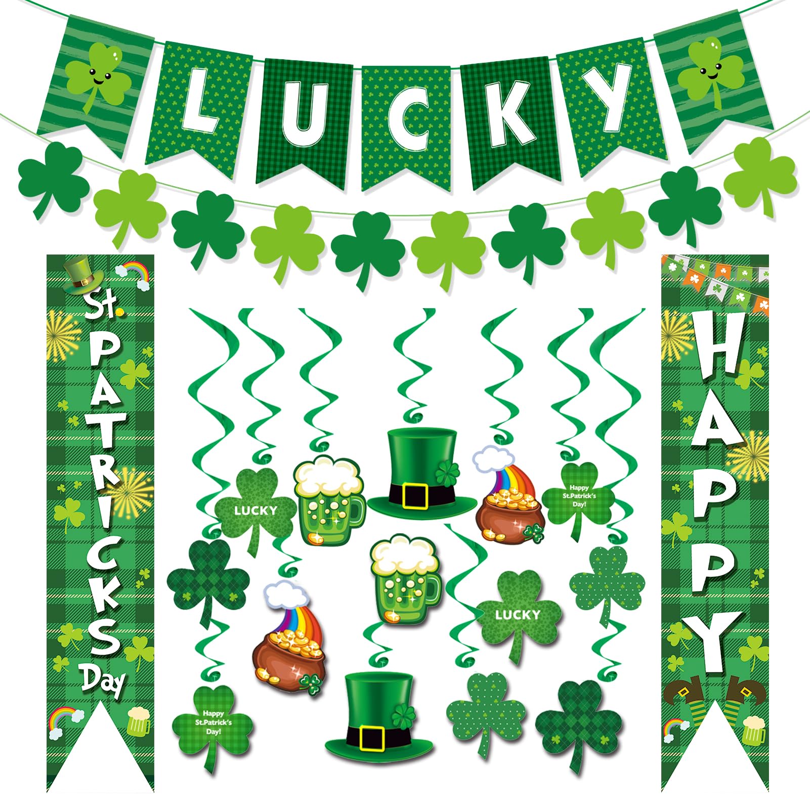 Amazon.com: ianthe St Patricks Day Decorations 1 Shamrock LUCKY Banner ...
