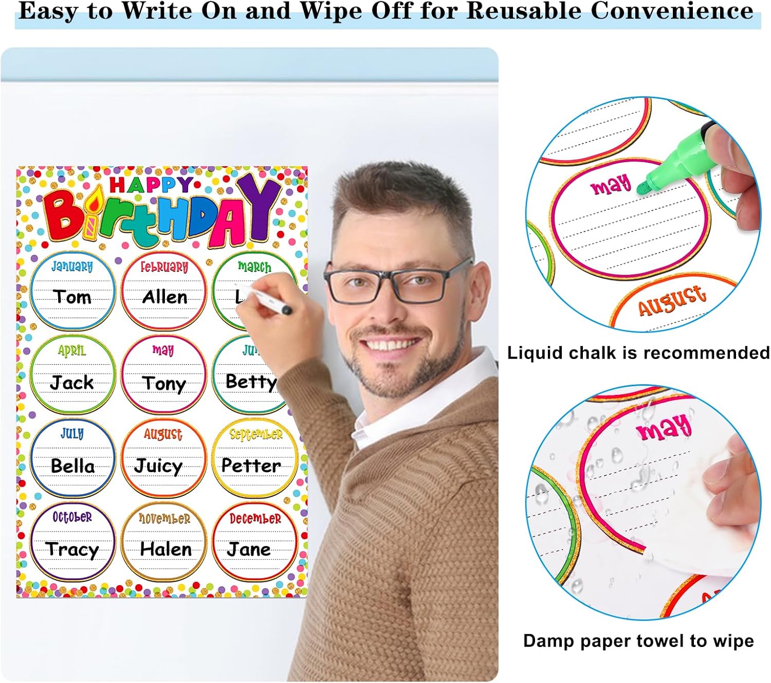 FaCraft Birthday Chart for Classroom - Confetti Birthday Poster ...