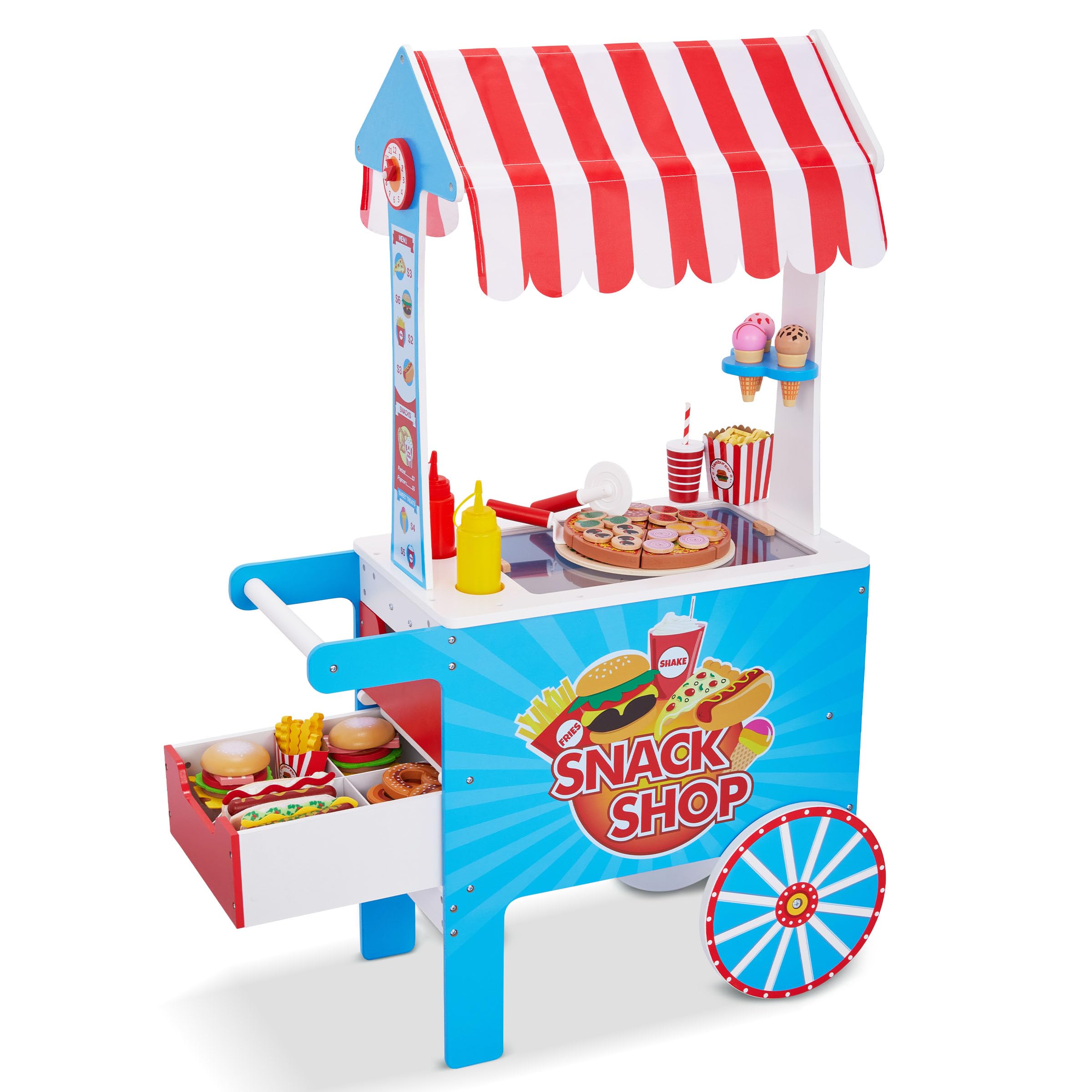 Amazon.com: Lil’ Jumbl Wooden Snack Shop Playset | Kids Play Pretend ...