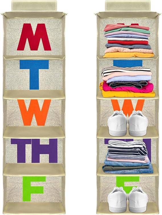 Amazon.com: 2 PCS 5-Shelf Weekly Hanging Closet Organizer for Kids ...