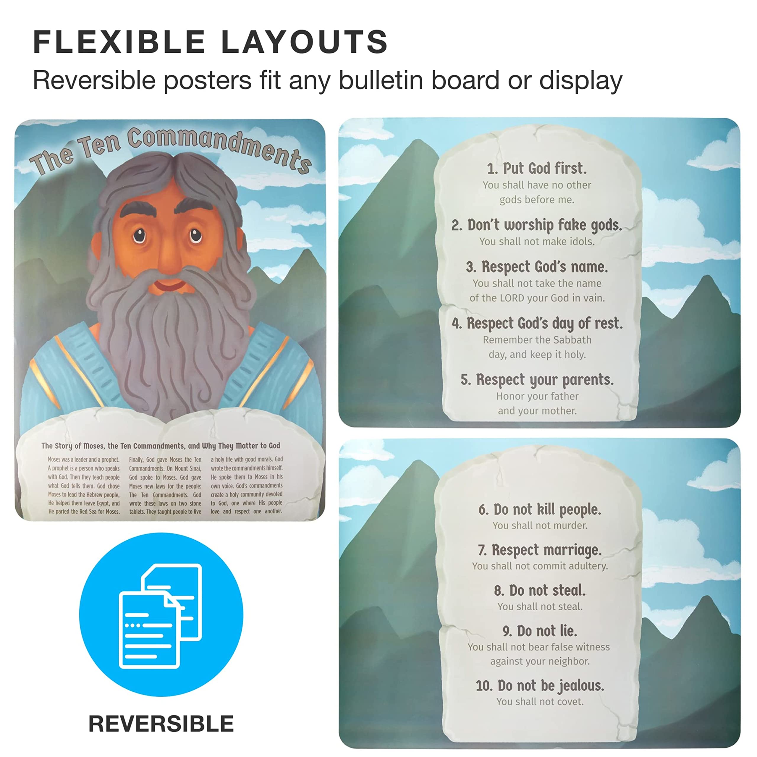 Snapklik.com : Moses And The Ten Commandments Bible Posters, 3-Pack ...
