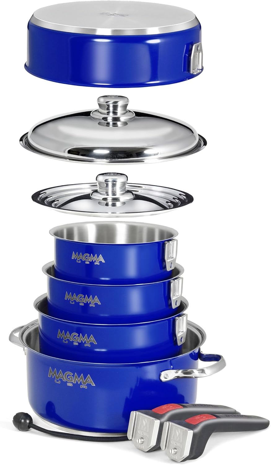 Magma 10 Piece Gourmet Nesting Cobalt Blue Stainless Steel Cookware Set ...