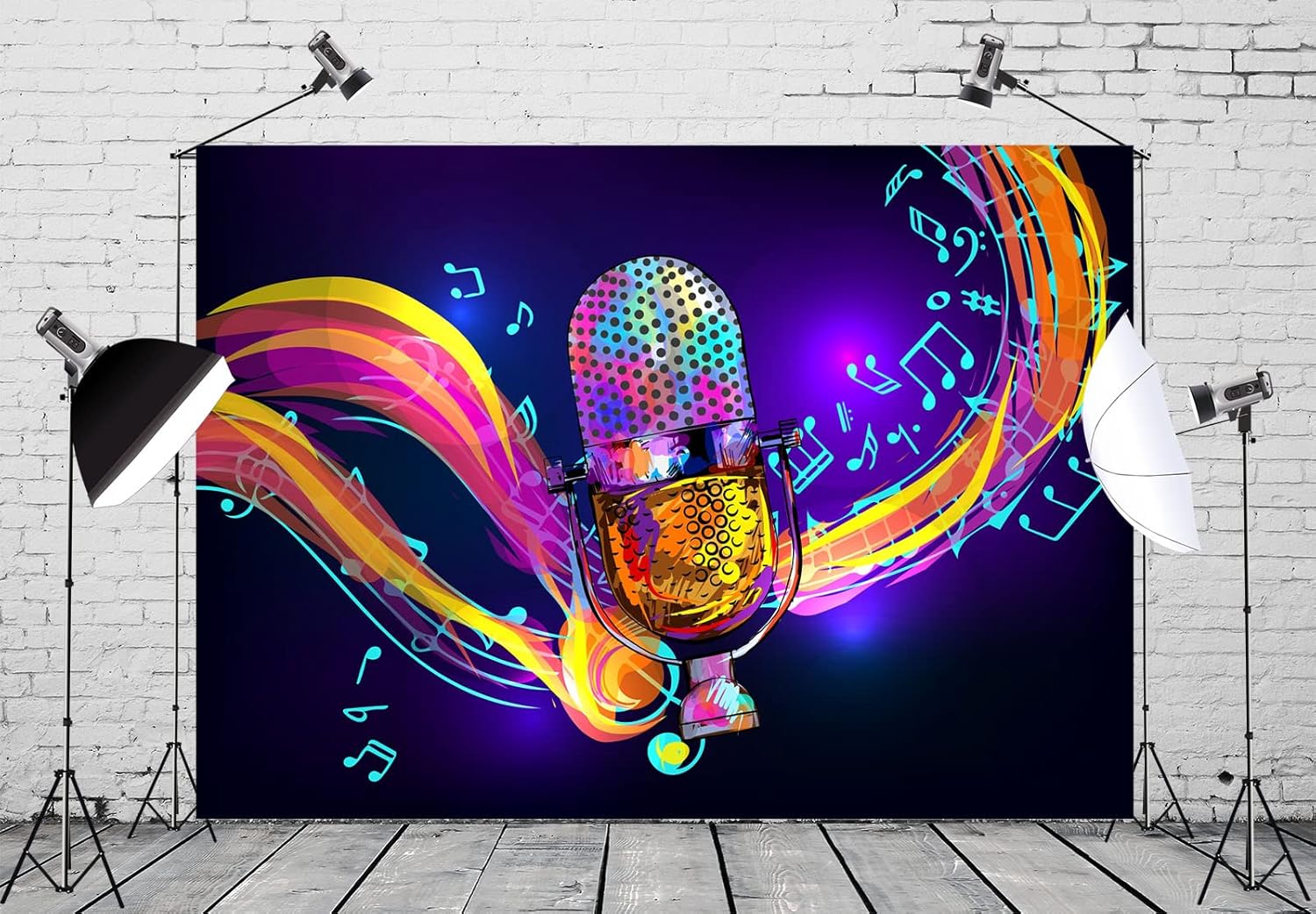 Amazon.com: Loccor Karaoke Party Backdrop Fabric 5x3ft Rainbow ...