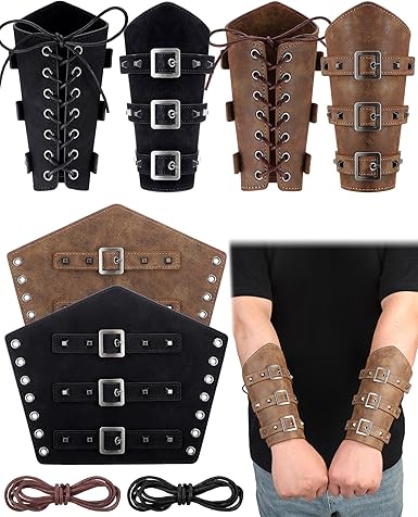 Amazon.com: 2 Pairs Leather Bracers Halloween Leather Gauntlet Shoulder ...