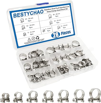 BESTYCHAO 28pcs Hose Clips Stainless Steel Mini Fuel Line Hose Clamp ...