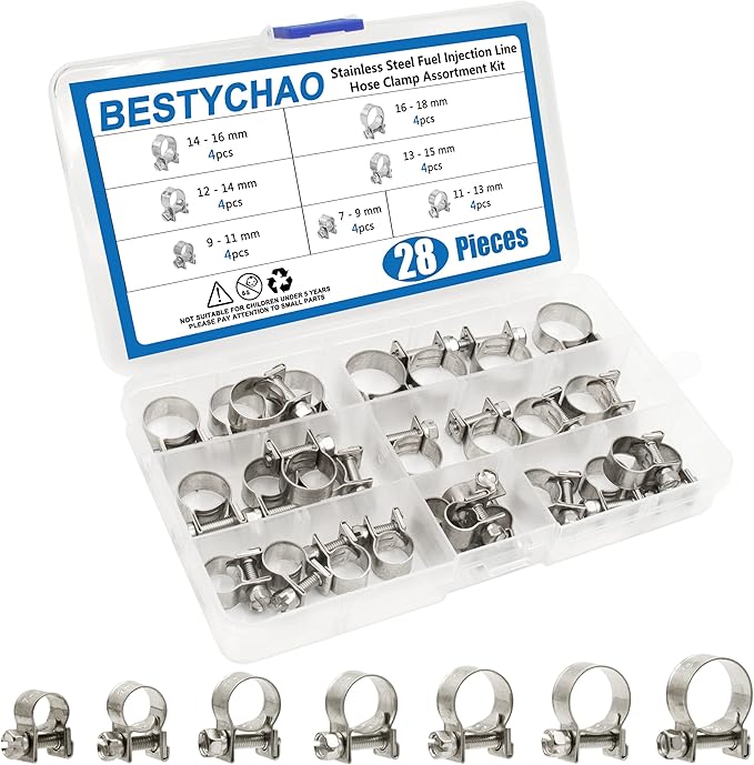 BESTYCHAO 28pcs Hose Clips Stainless Steel Mini Fuel Line Hose Clamp ...