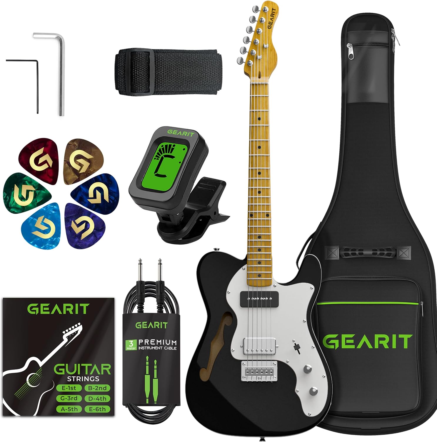Amazon.com: GEARit Electric Guitar (Premium Ash Tonewood),Thinline Semi ...