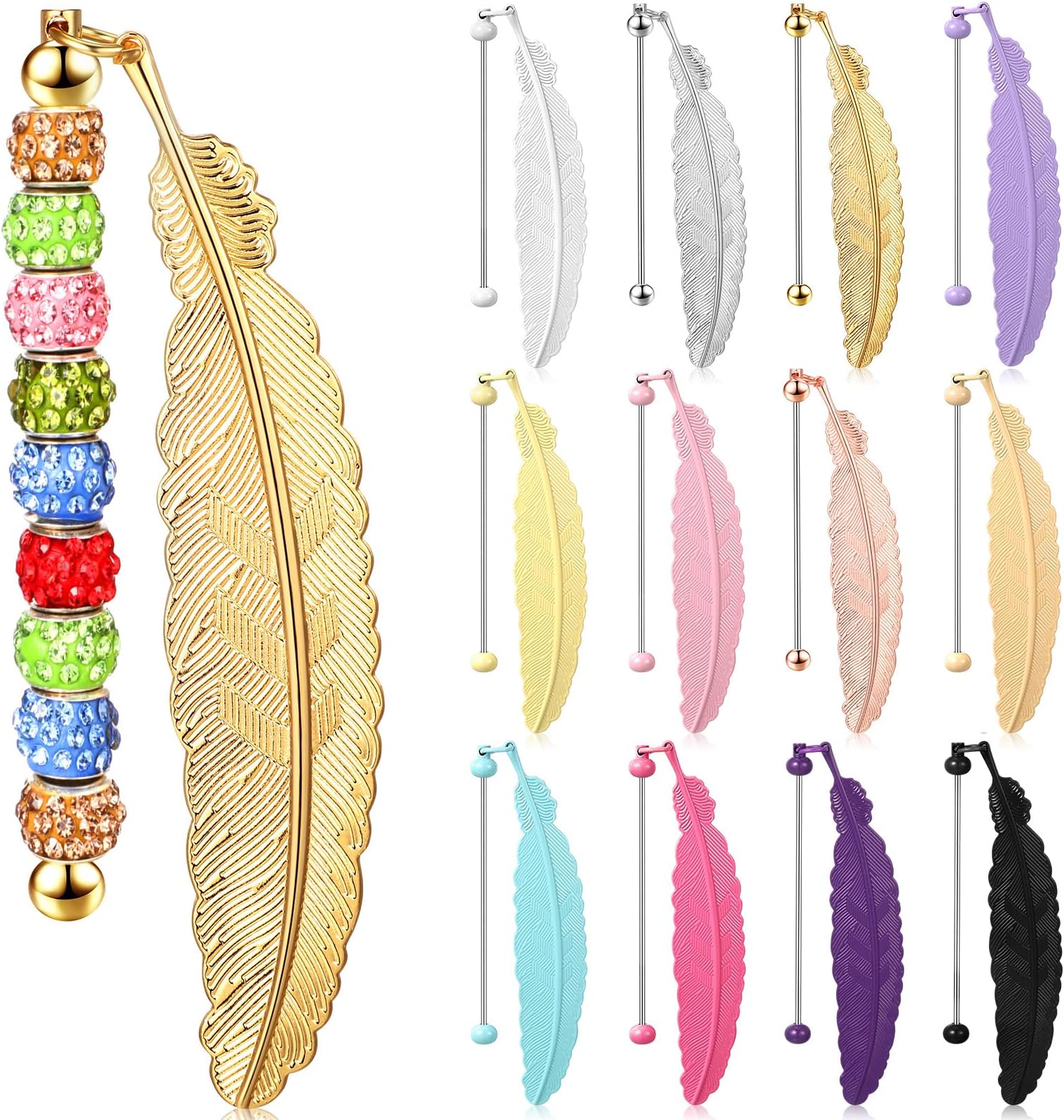 Amazon.com: Kosiz 12 Pcs Beadable Bookmark Vintage Feather Metal ...
