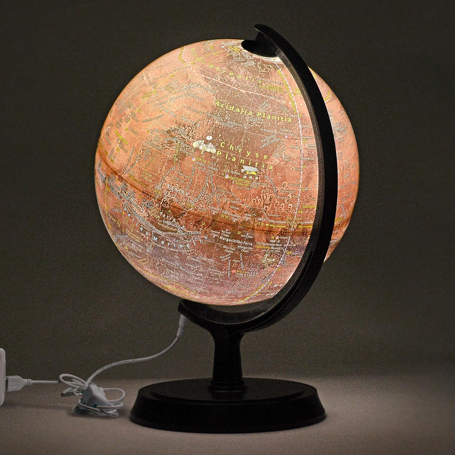 Amazon.com: Mapsoft Explorer Illuminated Red Mars Globe, 24cm/9.5", RI-24, Mars Map, Mars Atlas ...