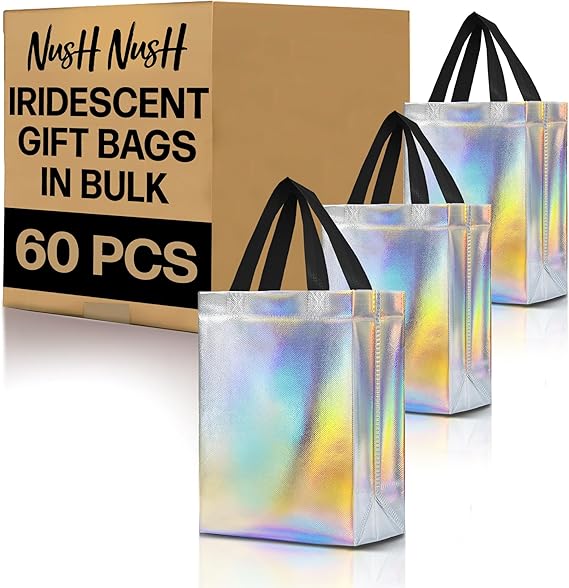Amazon.com: Nush Nush Set of 60 Iridescent Medium Gift Bags Bulk ...
