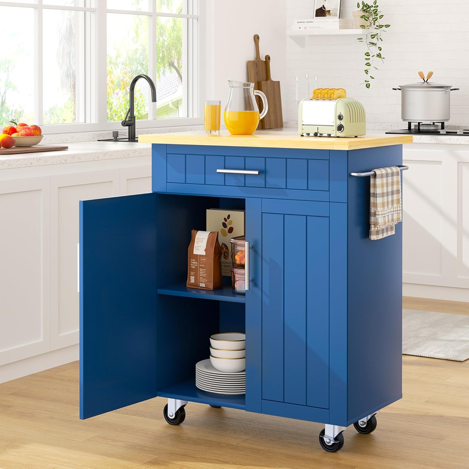 Amazon.com: SUNLEI Kitchen Island on Wheels with Storage Cabinet ...