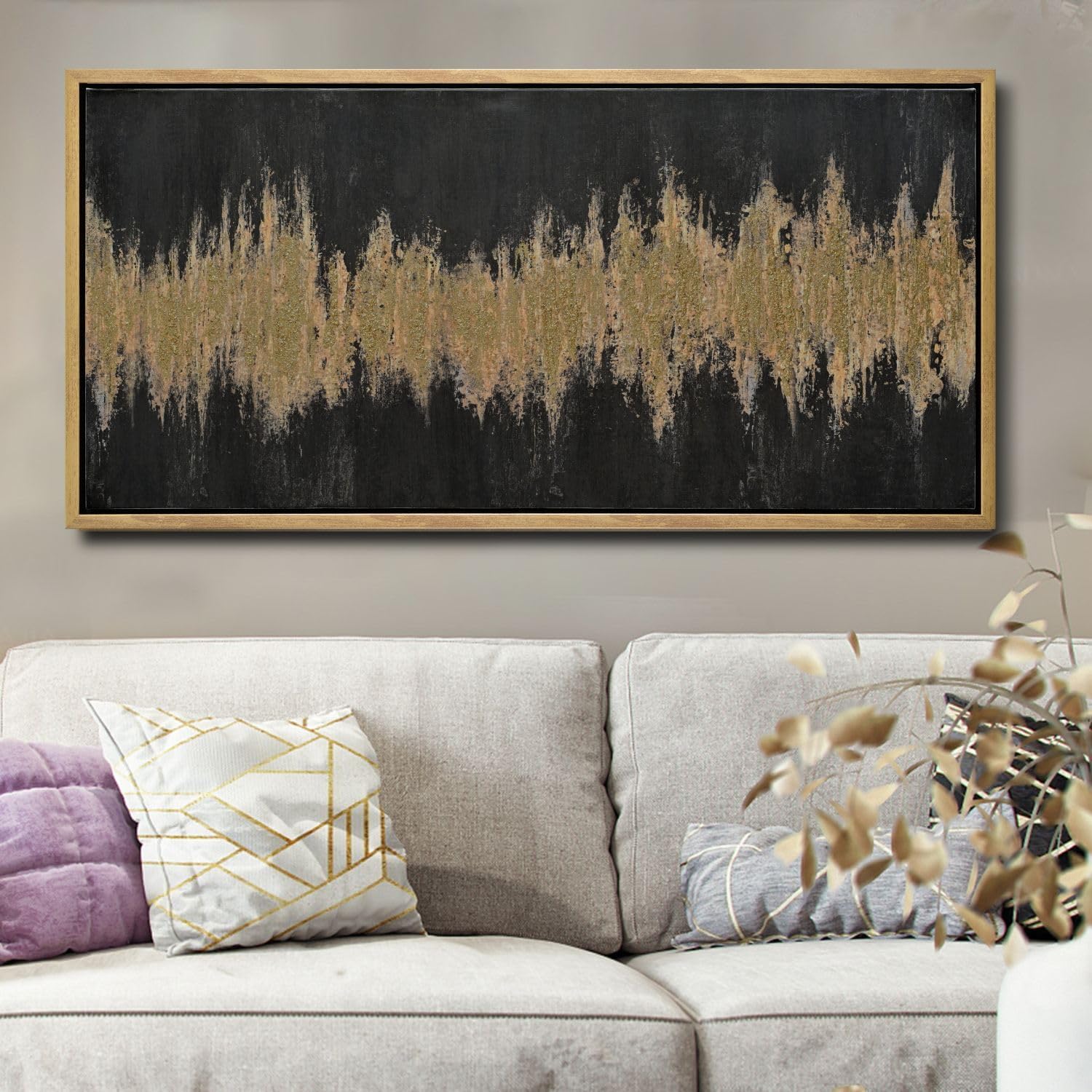 Amazon.com: TRAIN2 ART Wall Art Abstract Canvas Painting Gold and Black ...