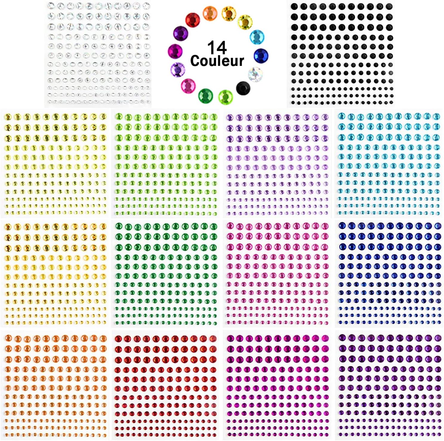 2300+PCS Gem Stickers, 14 Sheets Multi-Color Self Adhesive Bling ...