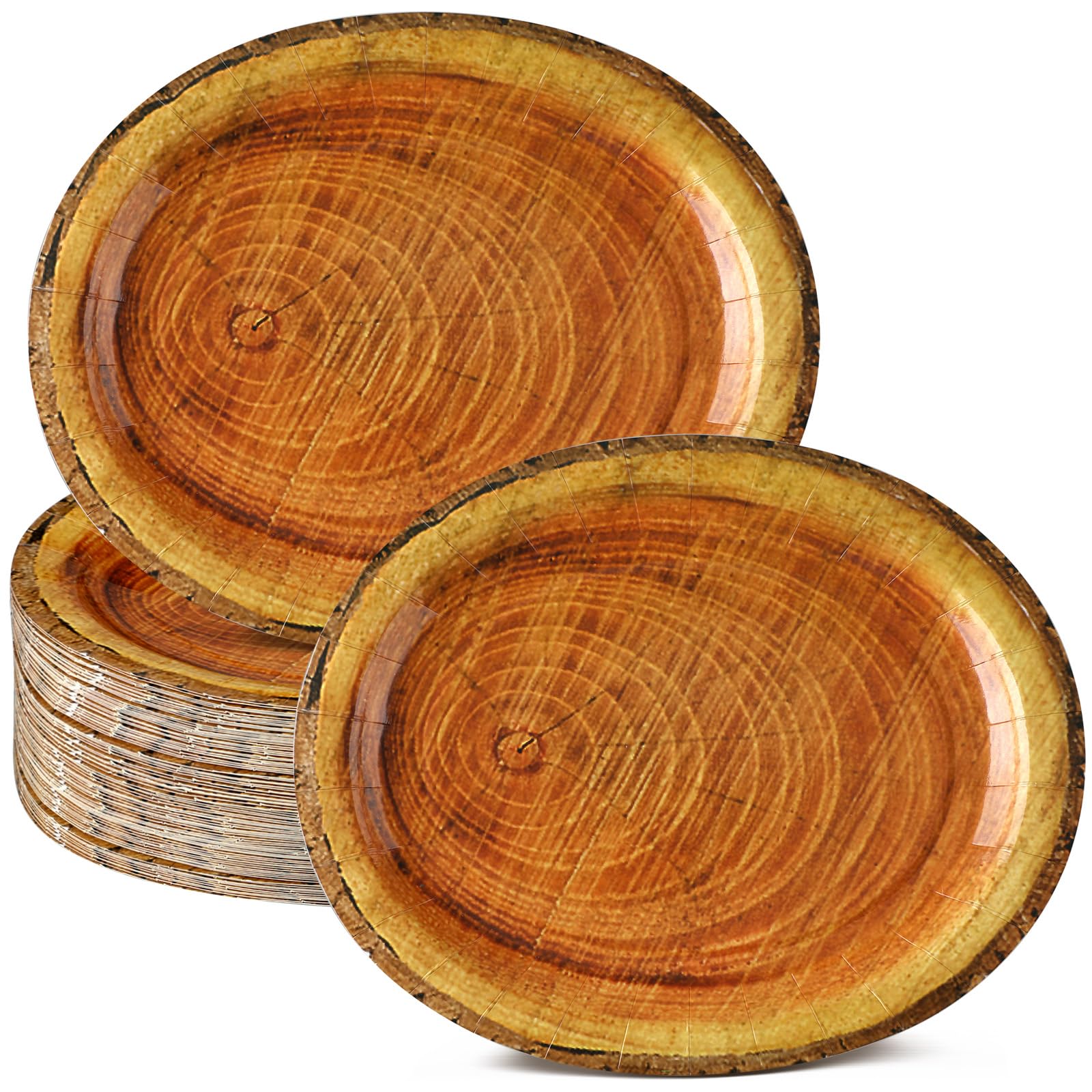Tioncy 100 Pcs Wooden Grain Oval Paper Plates Camping Party Decorations ...
