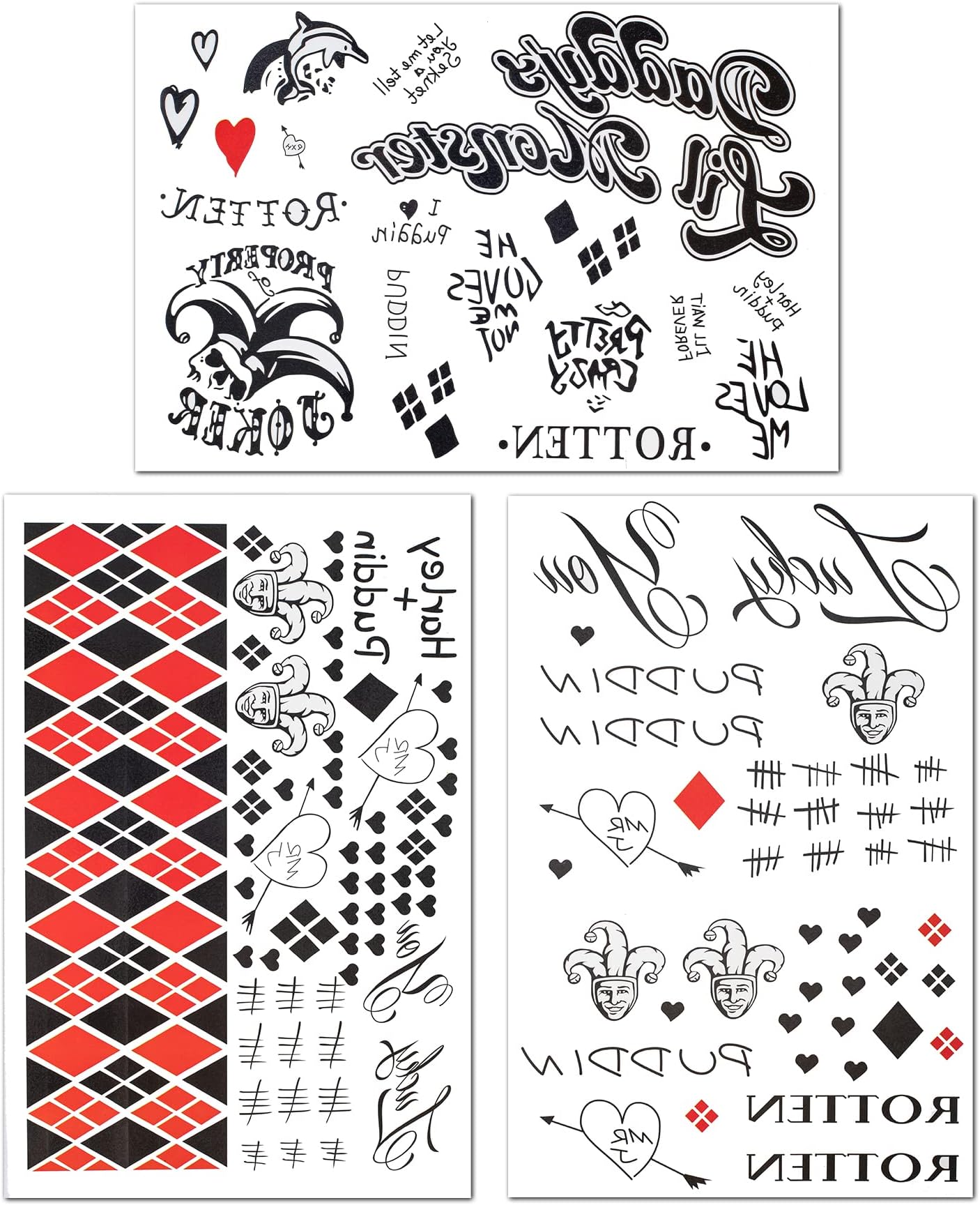 Amazon.com : 8 Sheets Large-Size Joker Tattoos, NEDEQI Halloween Fake ...