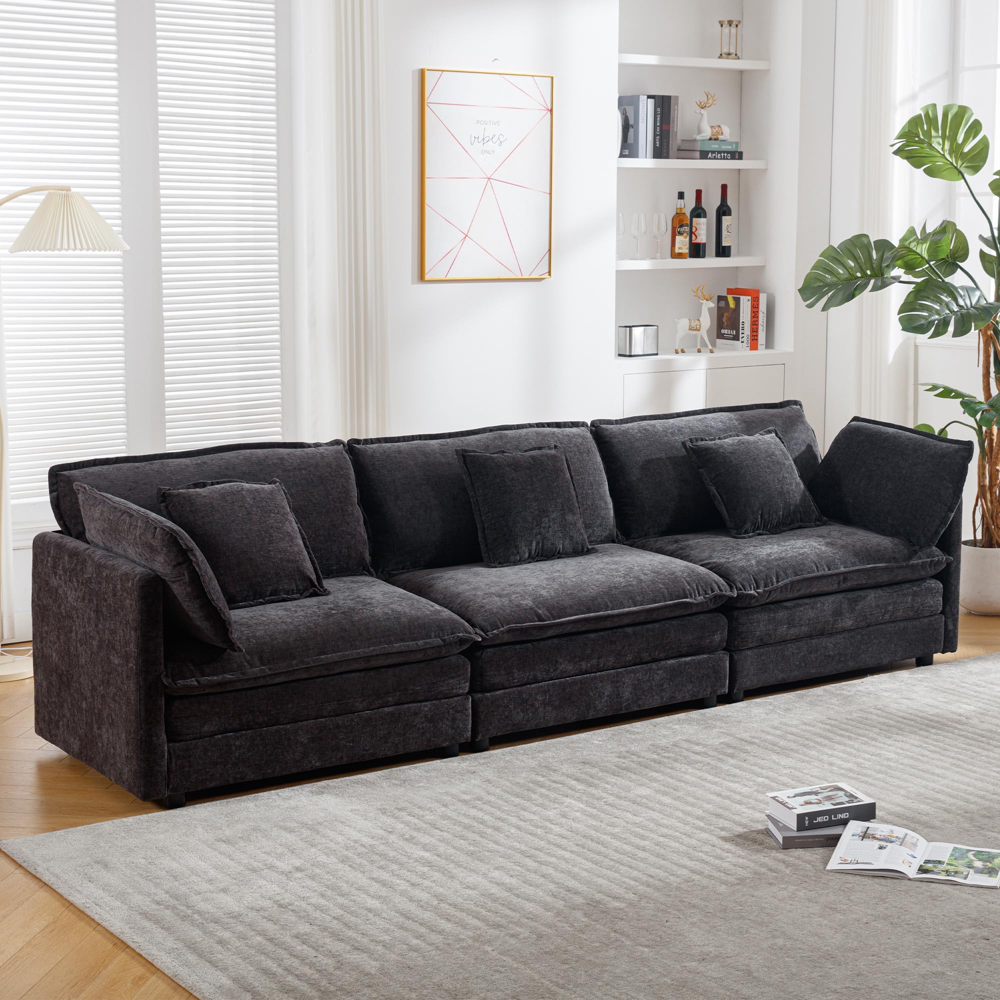 Amazon.com: Tmsan 111.5" Oversized Deep Seat Sectional Sofa, Black ...