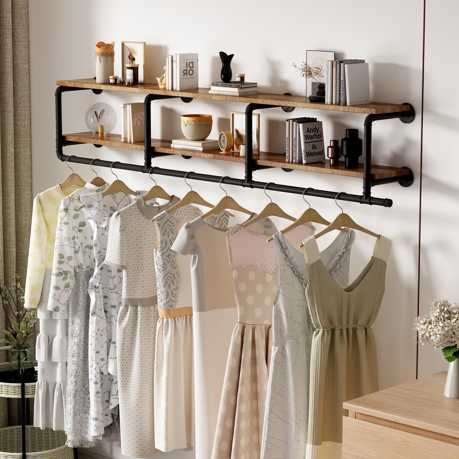 Amazon.com: POLUNCA Industrial Pipe Clothes Rack,Wall Mounted Pipes ...