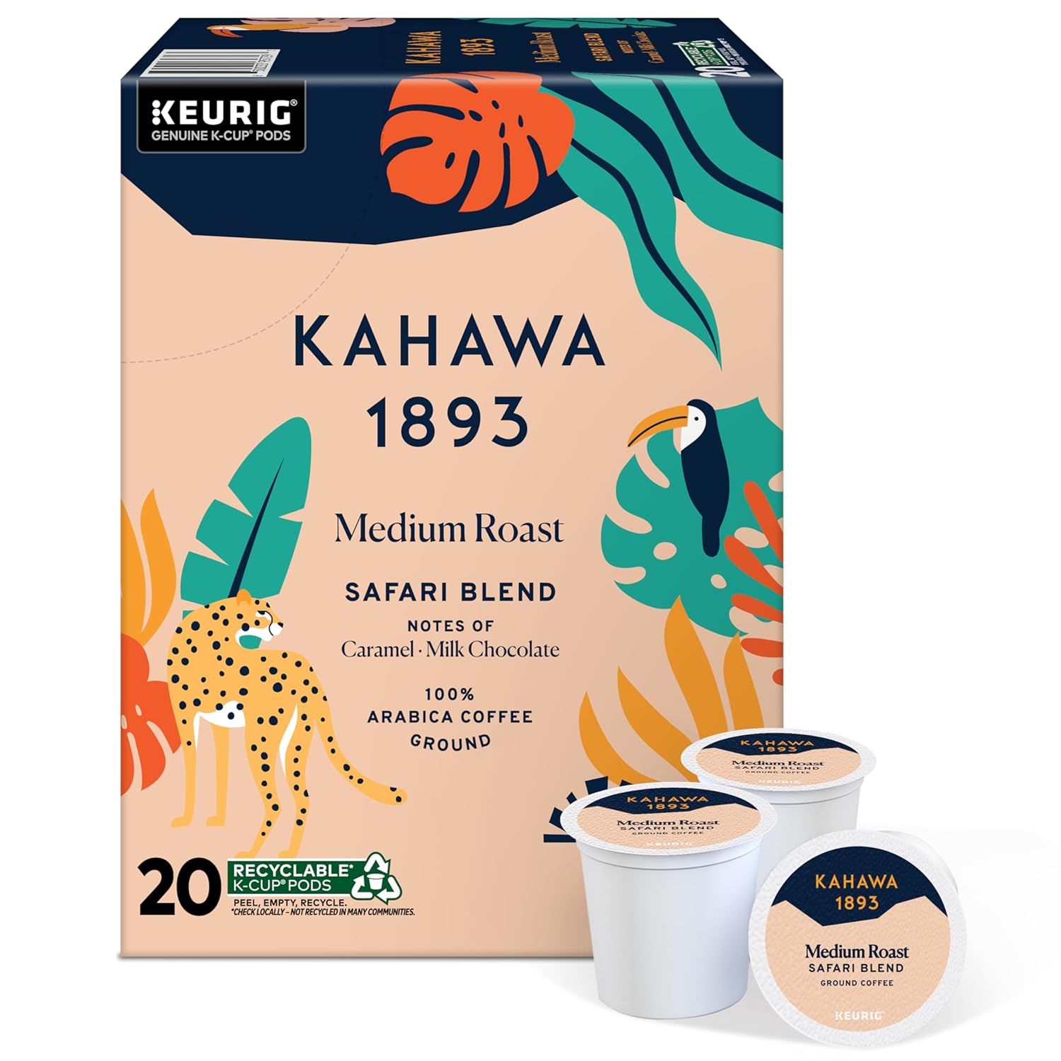 Amazon.com : Kahawa 1893 Medium Roast Coffee K-Cup Pods Safari Blend ...
