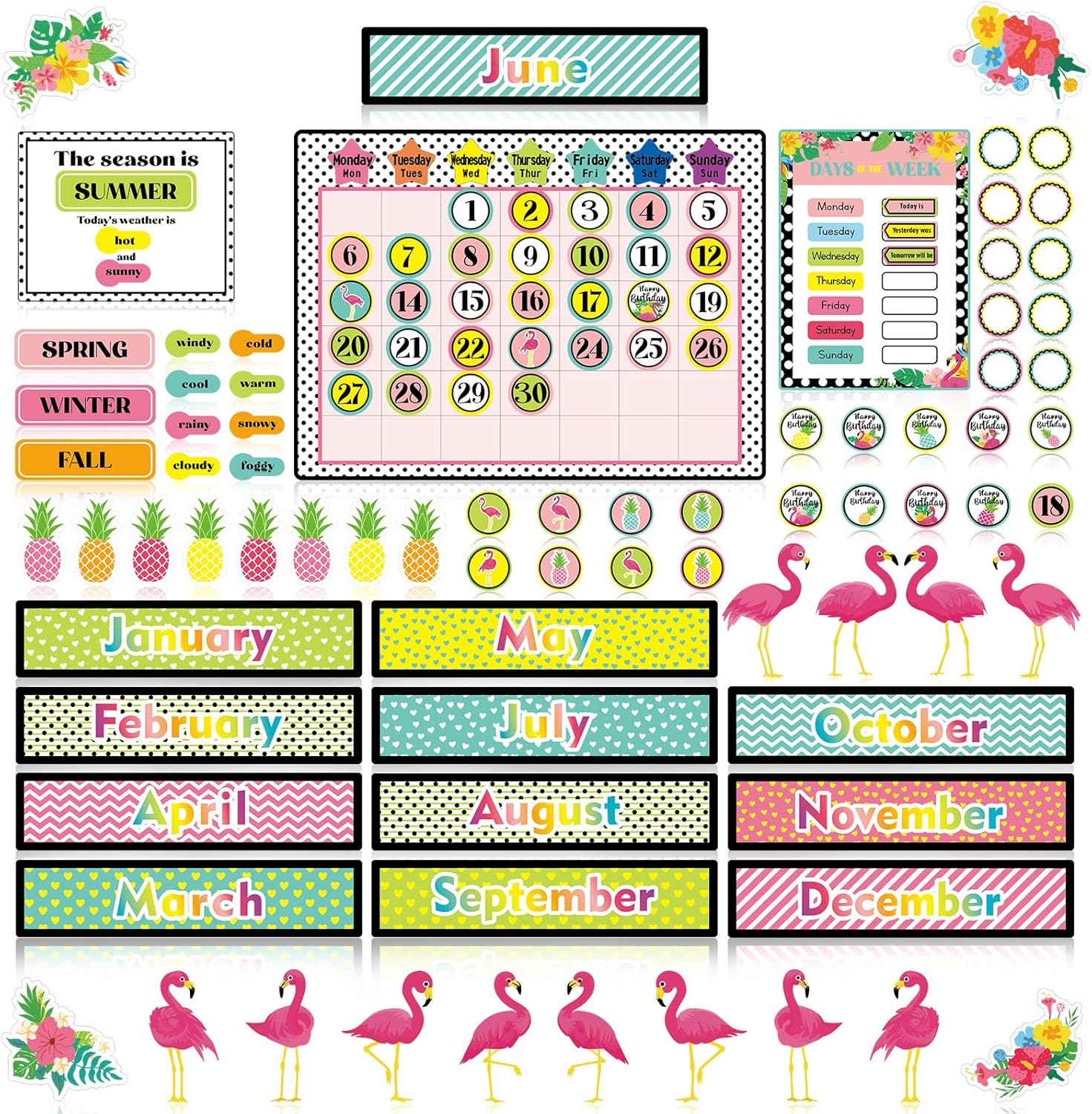 Amazon.com : 114 Pcs Boho Tropical Calendar Bulletin Board Set Monthly ...