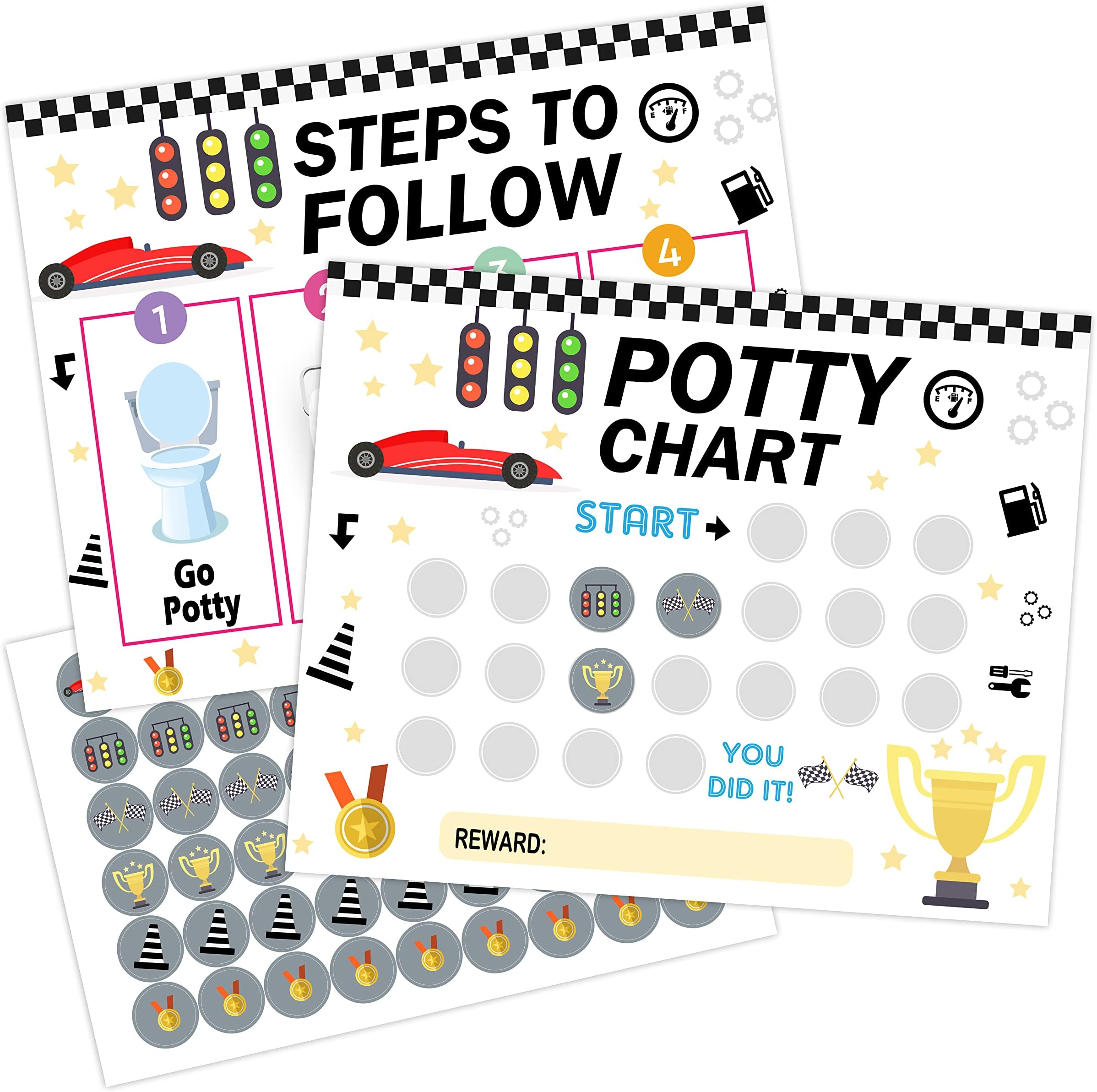 Amazon.com: Potty Training Sticker Chart, Step to Follow, Racing Car ...