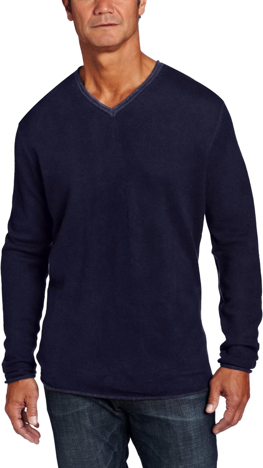 Raffi Linea Uomo Men's 100% Cashmere Reversible V-Neck Sweater, Ink ...