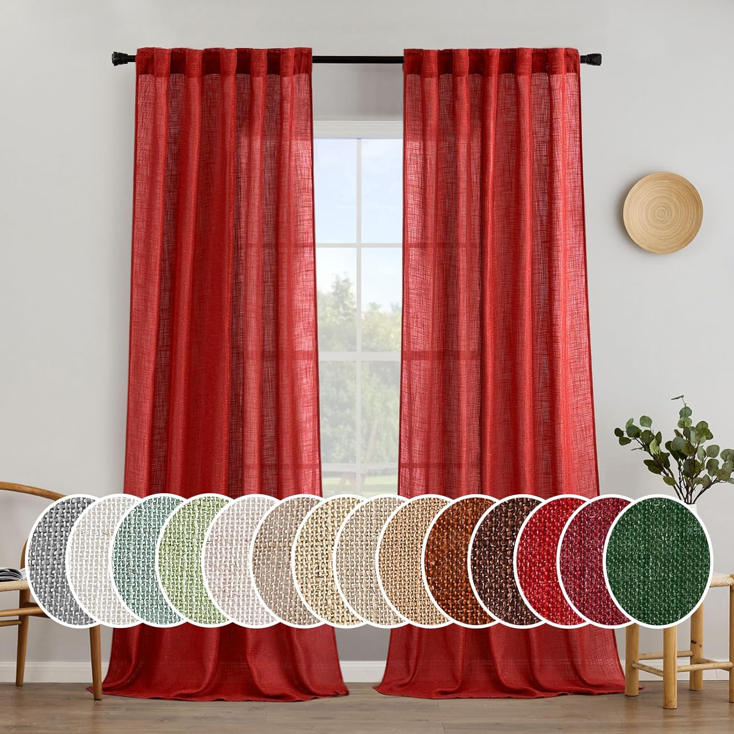 Amazon.com: MIULEE Red Linen Curtains 96 Inch Long for Bedroom Living ...