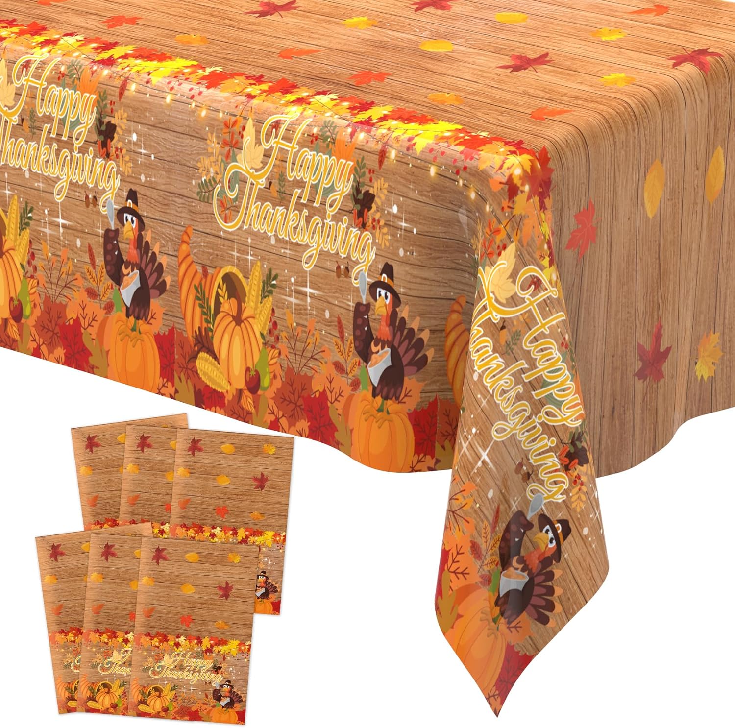 Amazon.com: 6 Pack Thanksgiving Tablecloths Disposable Rectangle ...