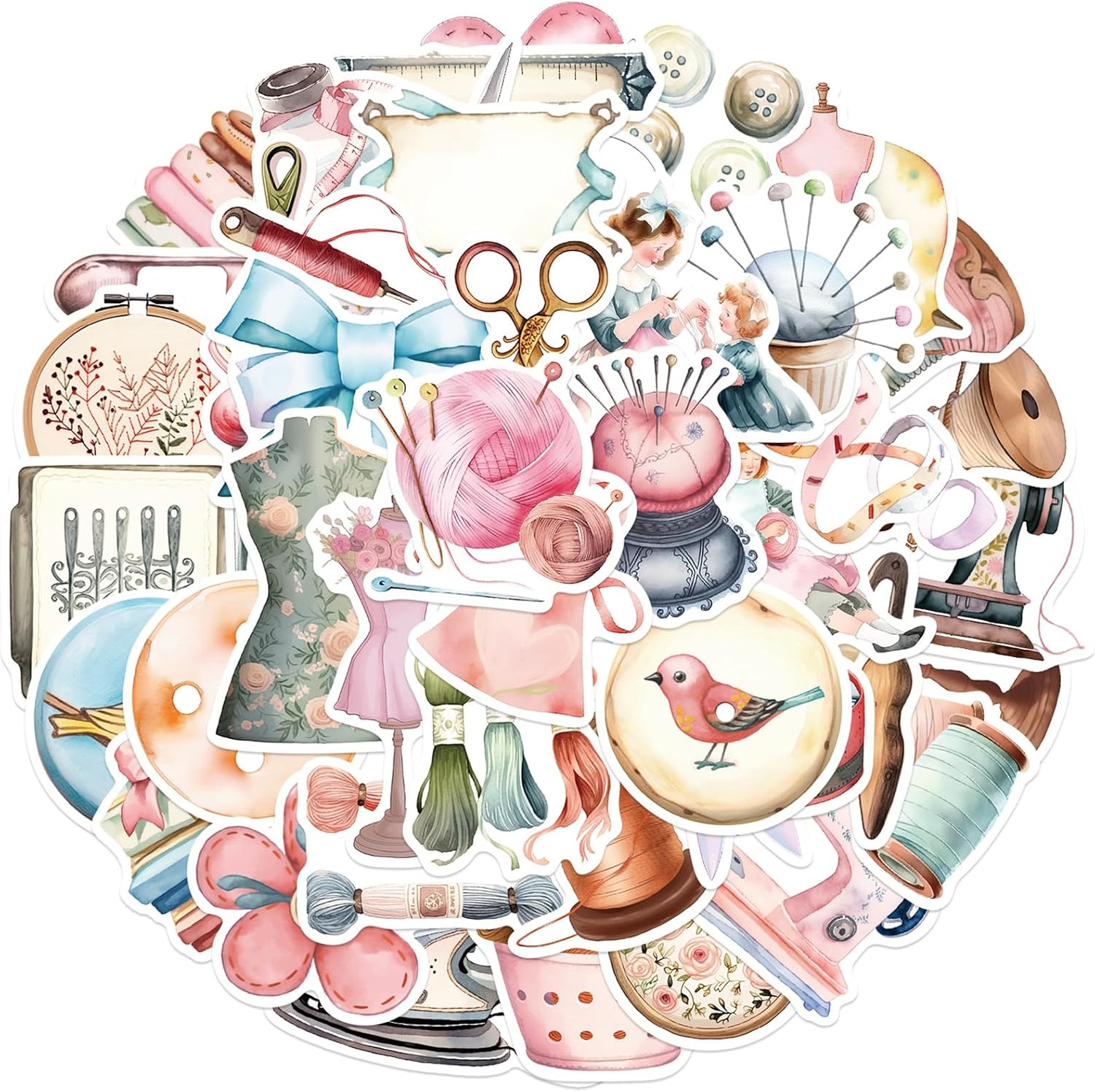 Amazon.com: 50Pcs Cartoon Sewing Machine Stickers Vintage Lovely Tailor ...