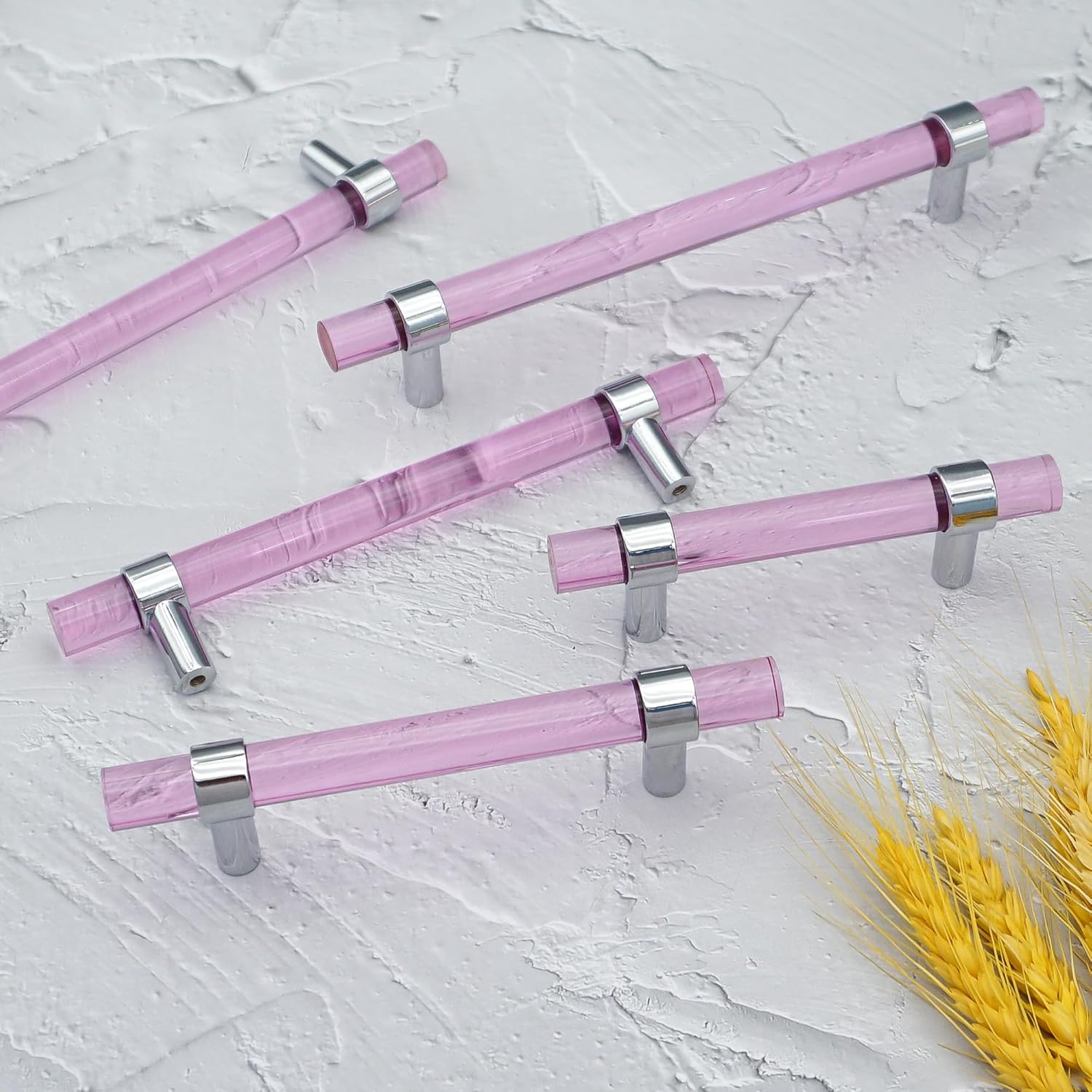LBFEEL 5" Pink Acrylic Drawer Pulls Chrome Cabinet Knob Handle for ...