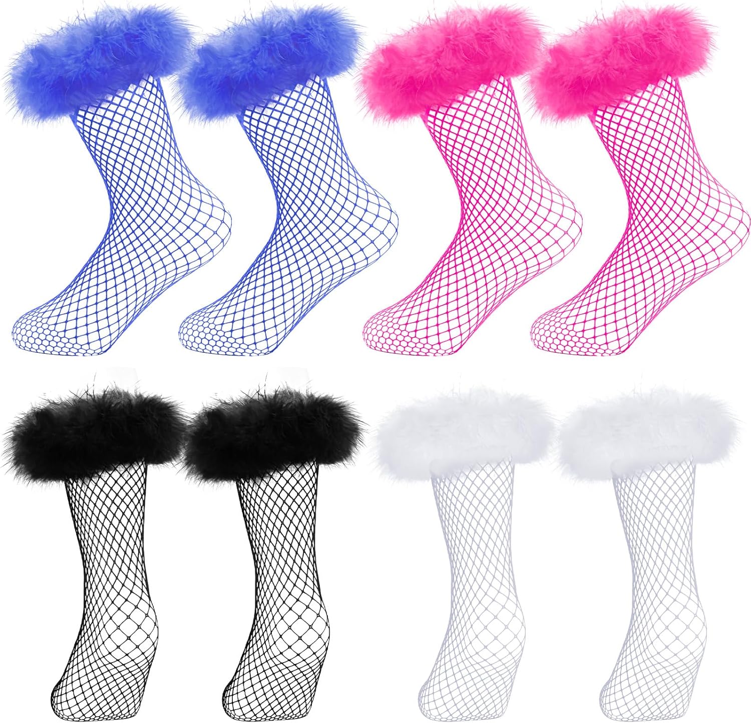 Amazon.com: ShinyMatch 4 Pairs Womens Ruffle Fishnet Socks Fake Feather ...