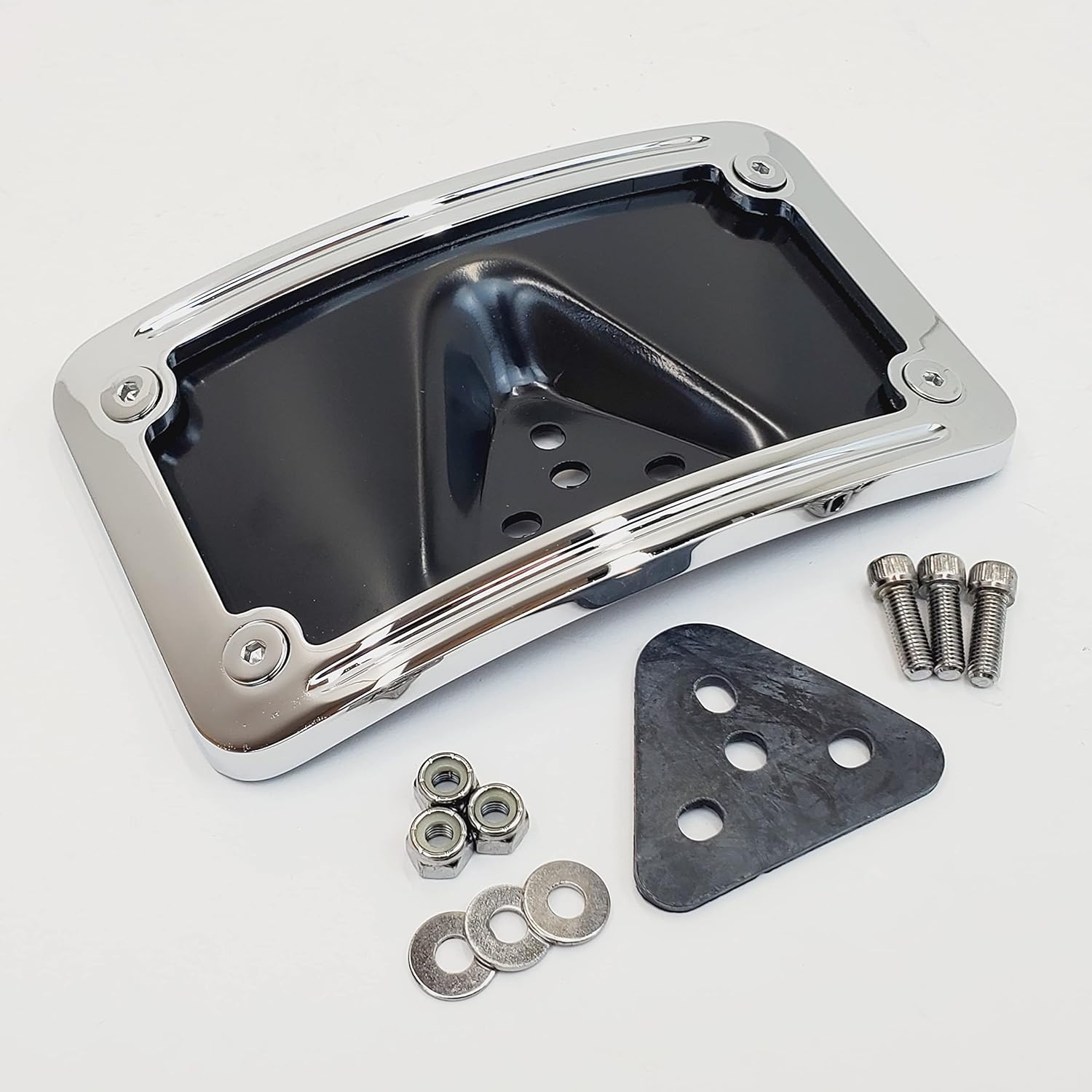 Amazon.com: Chrome Curved Laydown License Plate Frame/Mount with 3-Hole ...