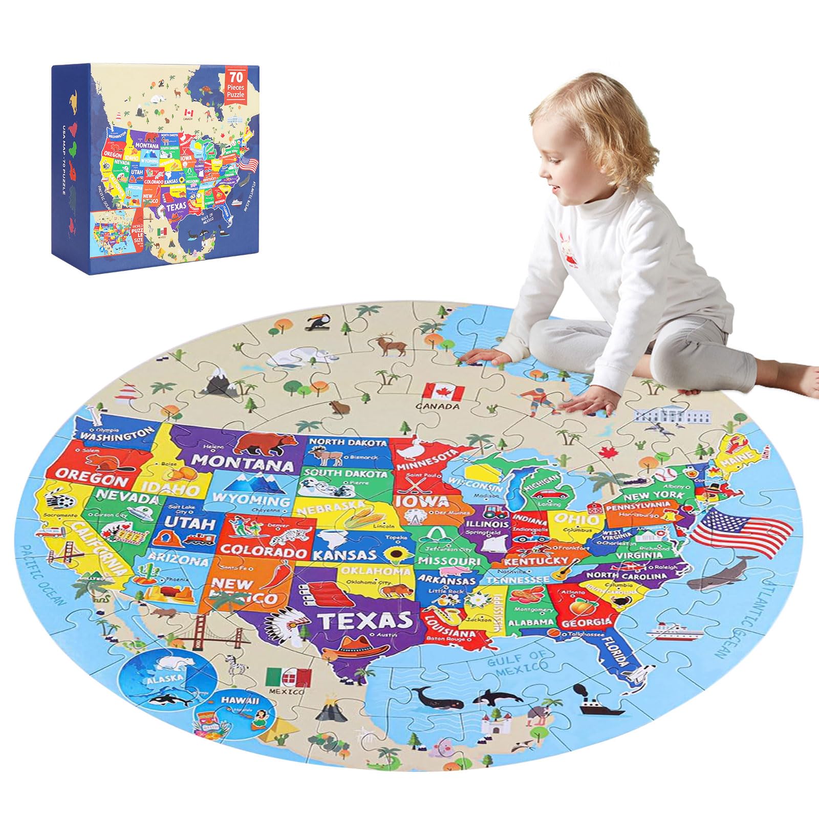 Amazon.com: ele ELEOPTION 70 Pieces USA Map Floor Puzzle for Toddler ...