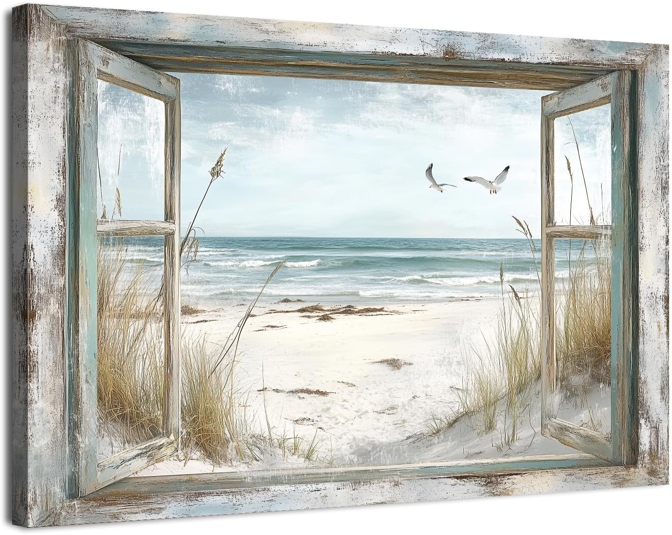 Amazon.com: Rustic Seagulls Wall Decor Virtual Beach Window Picture ...