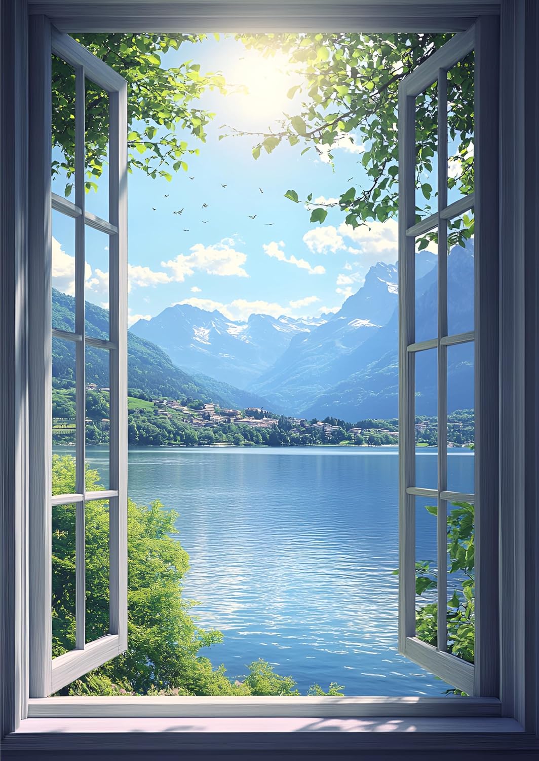 Amazon.com: WOOHOOROO Peel and Stick Fake Window-Serene Mountain Lake ...