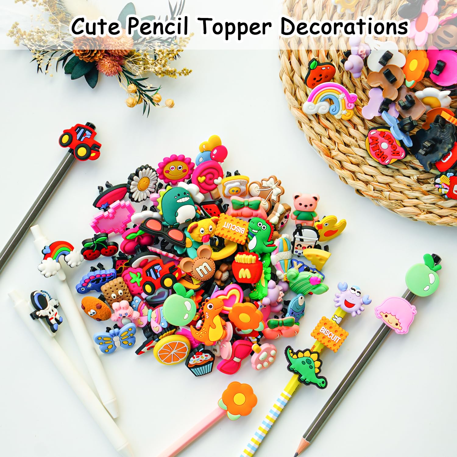 Classroom Rewards 50-Piece PVC Pencil Topper Assortment - Cute Animal ...