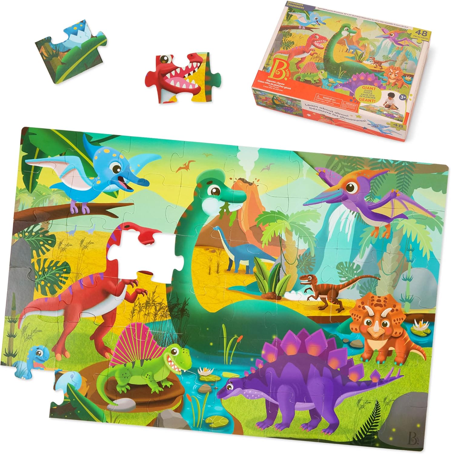 B. toys – Gigantic Jigsaw Dinosaurs Puzzle – 48 Unique Prehistoric ...