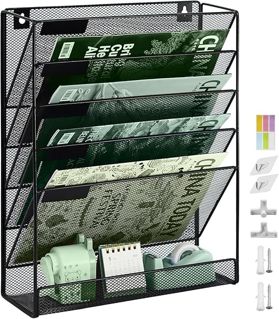 Amazon.com : ideallife 5 Pockets Mesh Wall File Holder Organizer with ...