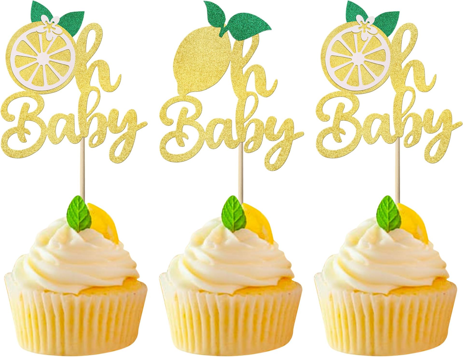 Amazon.com: Gyufise 24Pcs Lemon One Cupcake Toppers Glitter Fruit ...