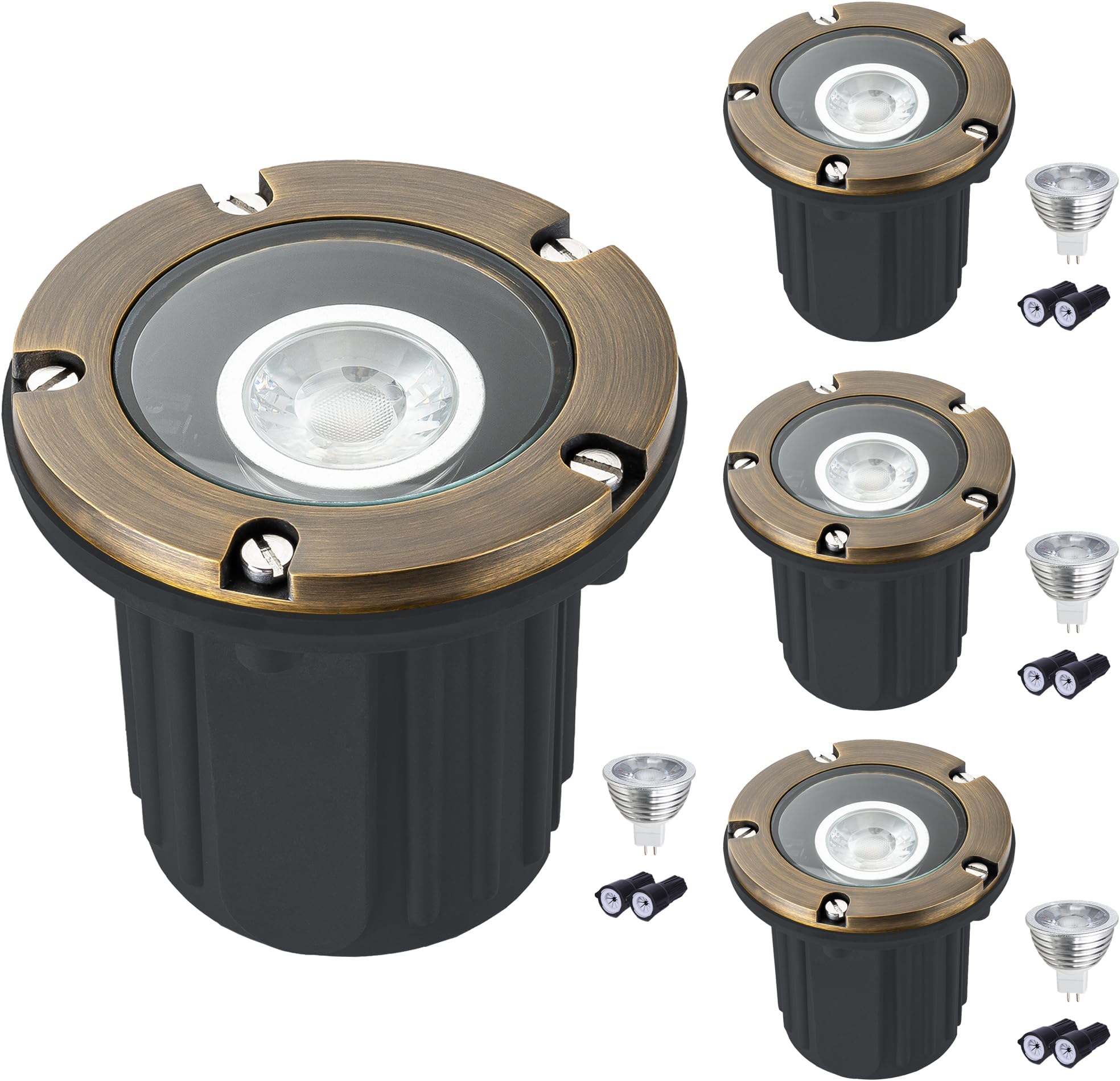 LumStory 4-Pack Brass Well Lights Landscape LED Low Voltage Landscape ...