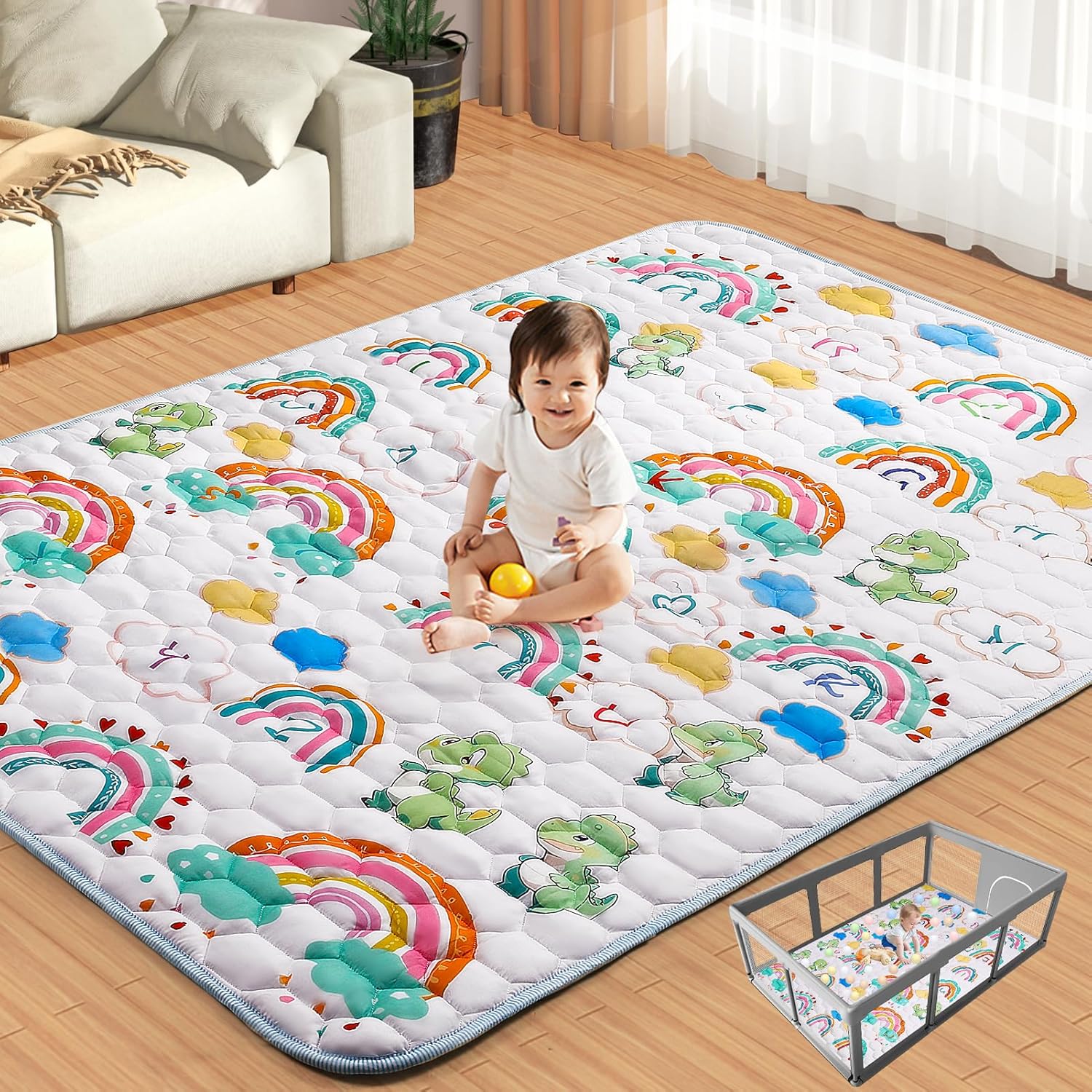 Amazon.com : 74x50 Playpen Mat for Babies Crawling: Baby Play Mat for ...