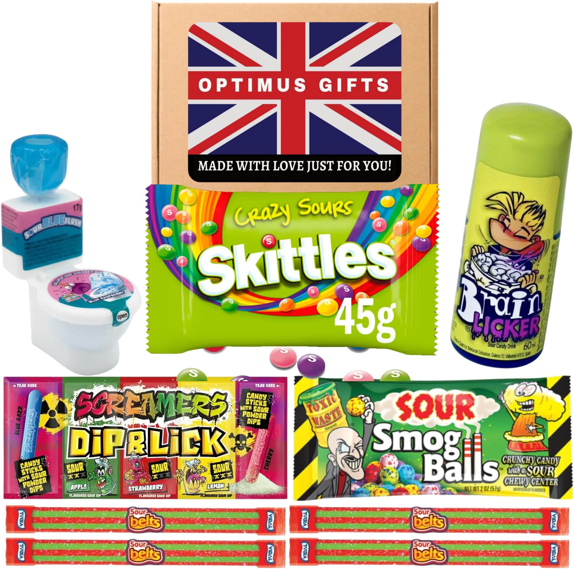 Amazon.com: OY Gifts Sour Candy Box - Skittles Sour, Kidsmania Flush ...