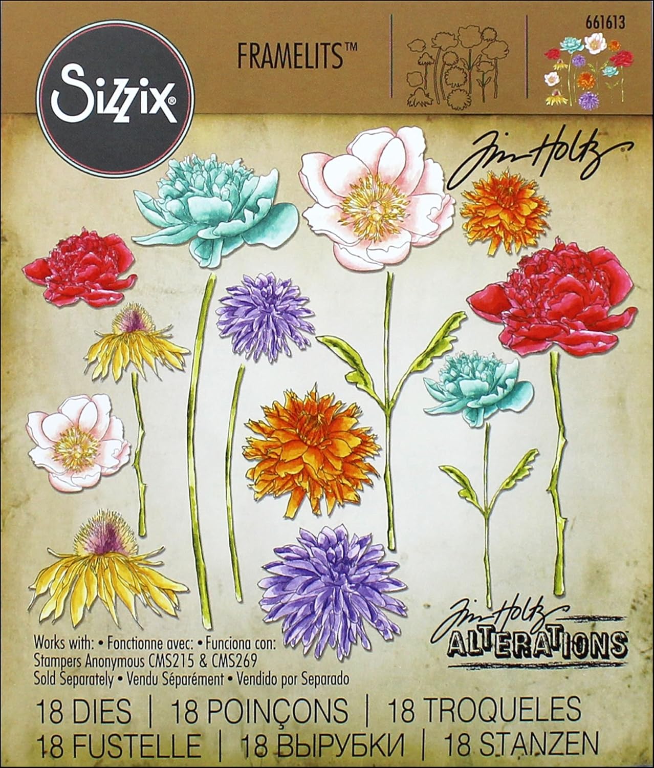 Amazon.com: Tim Holtz Sizzix Thinlits Dies, Flower Garden & Mini Bouquet