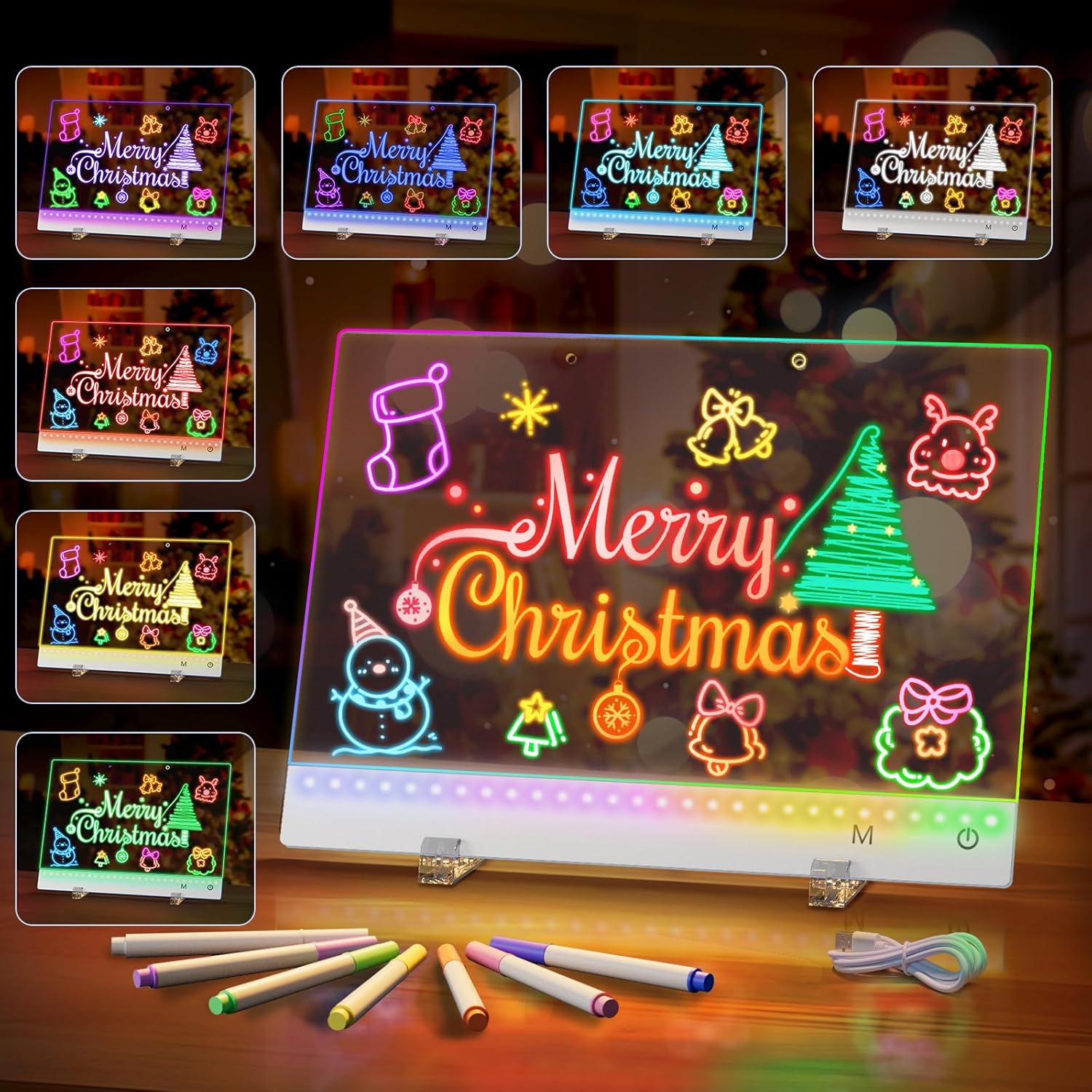 Amazon.com: LED Note Board with Colors, Rechargeable LED Drawing Board with 7 Markers, 5 Mode 13 ...