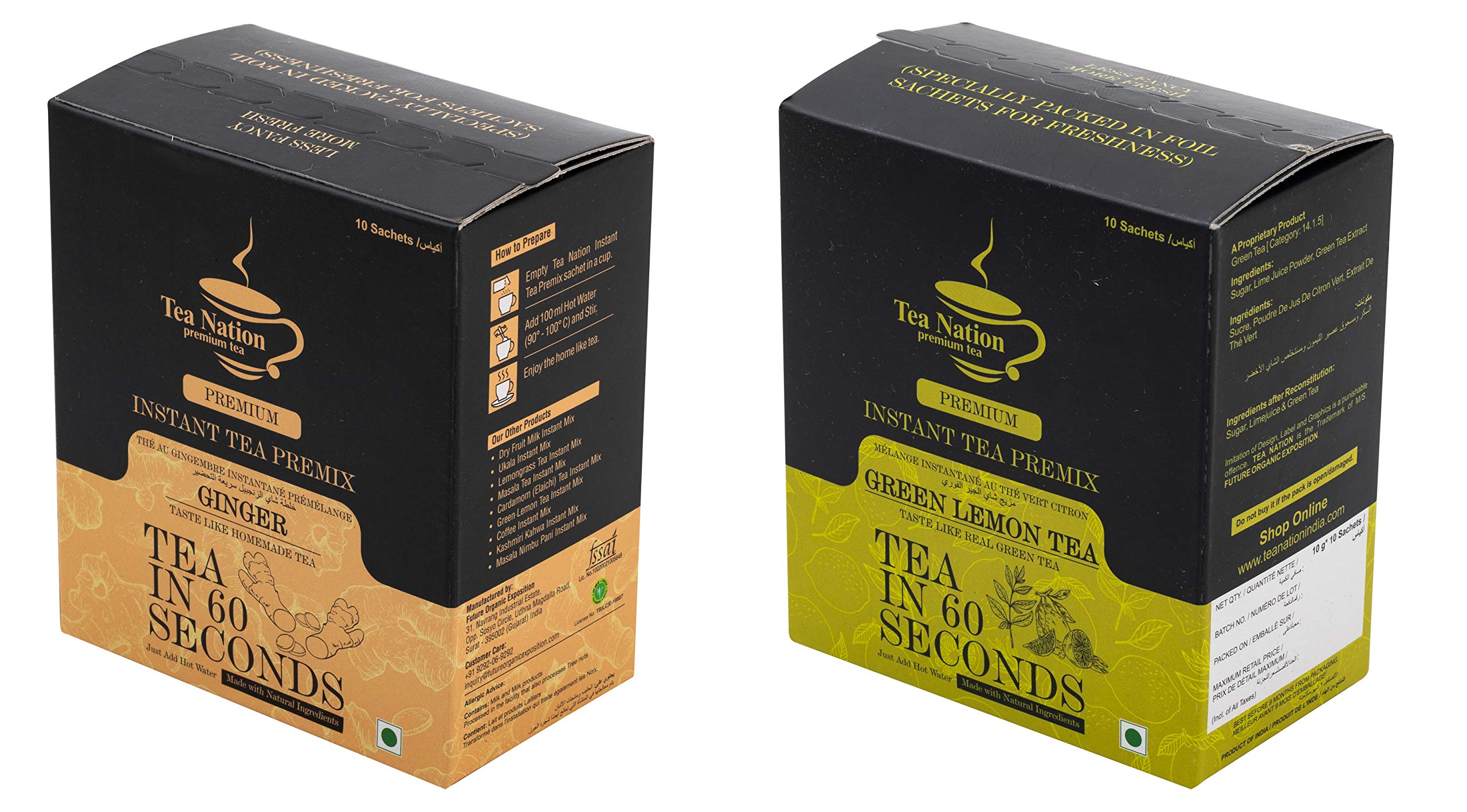 Buy Tea Nation Premium Instant Premix Combo Ginger and Greenlemon Tea ...