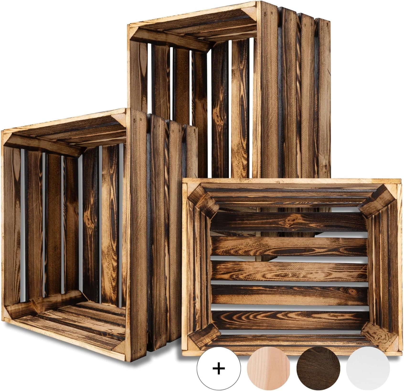 PINEEA Holzkiste Groß - Obstkiste Holz - Deko Weinkisten - Geflammt Vintage Holzbox 50x40x30 ...