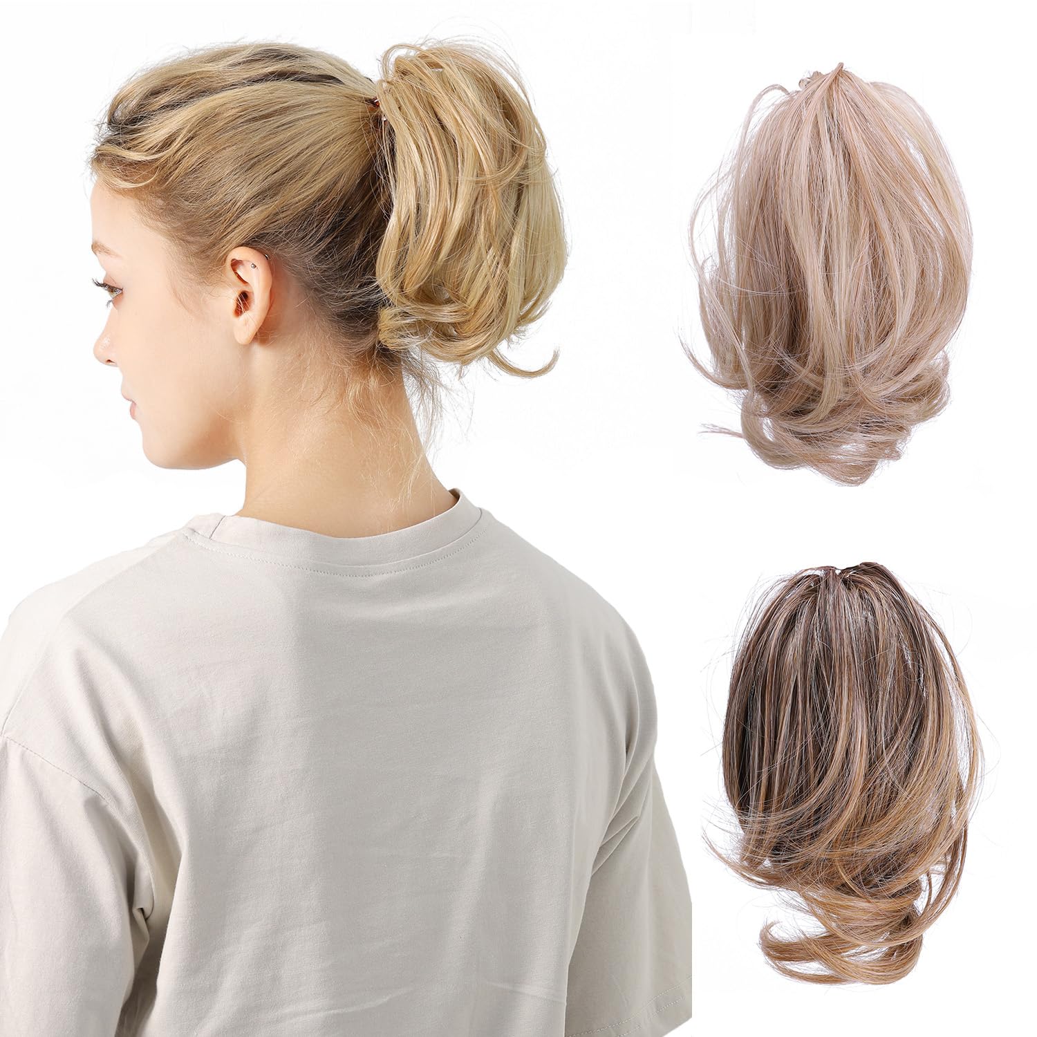 Amazon.com : DAYCEN Short Curly Ponytail, Clip On Synthetic Wavy Hair ...