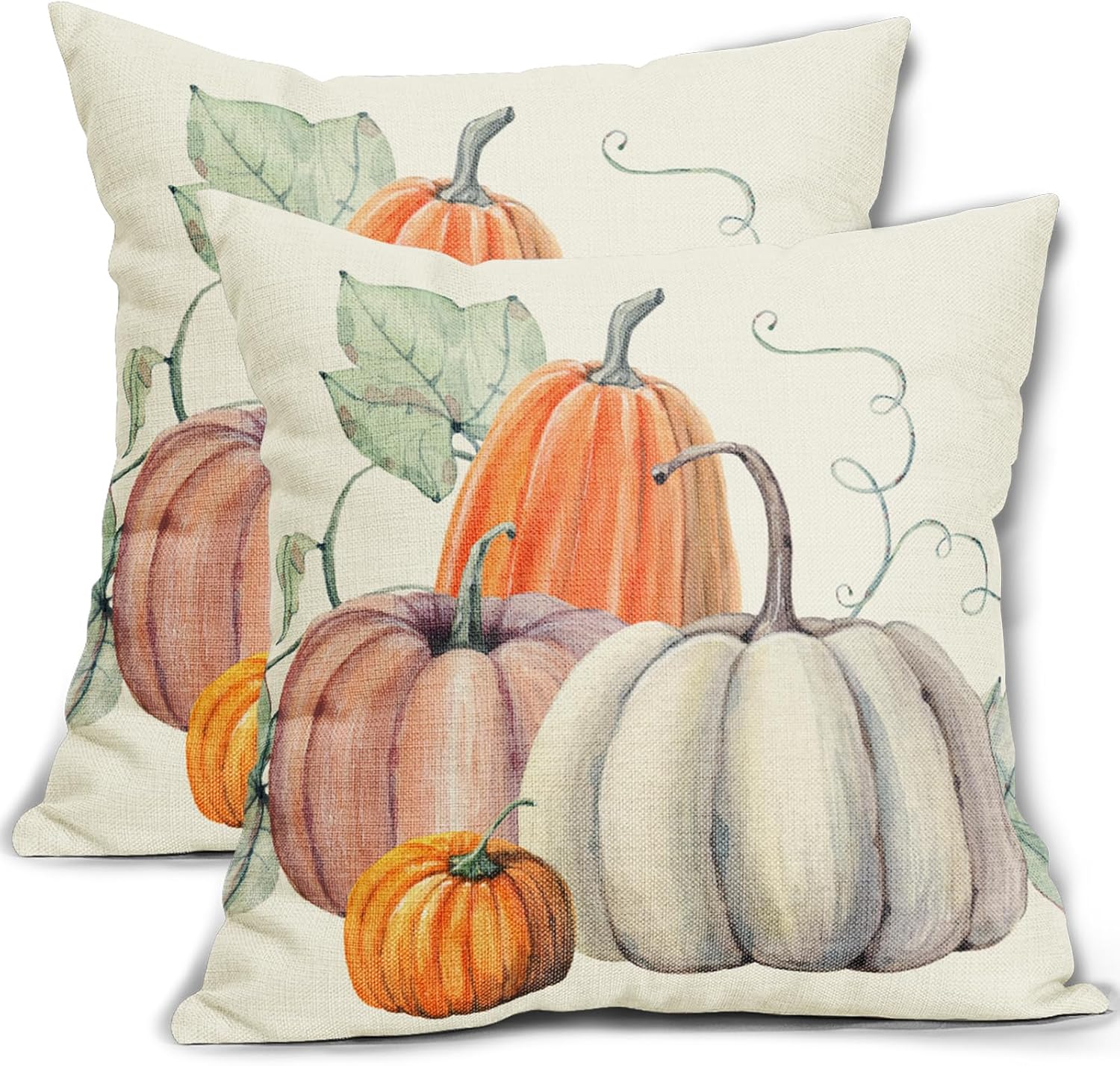 Amazon.com: Fall Pumpkin Pillow Covers 18x18 Inch Set of 2 Watercolor ...